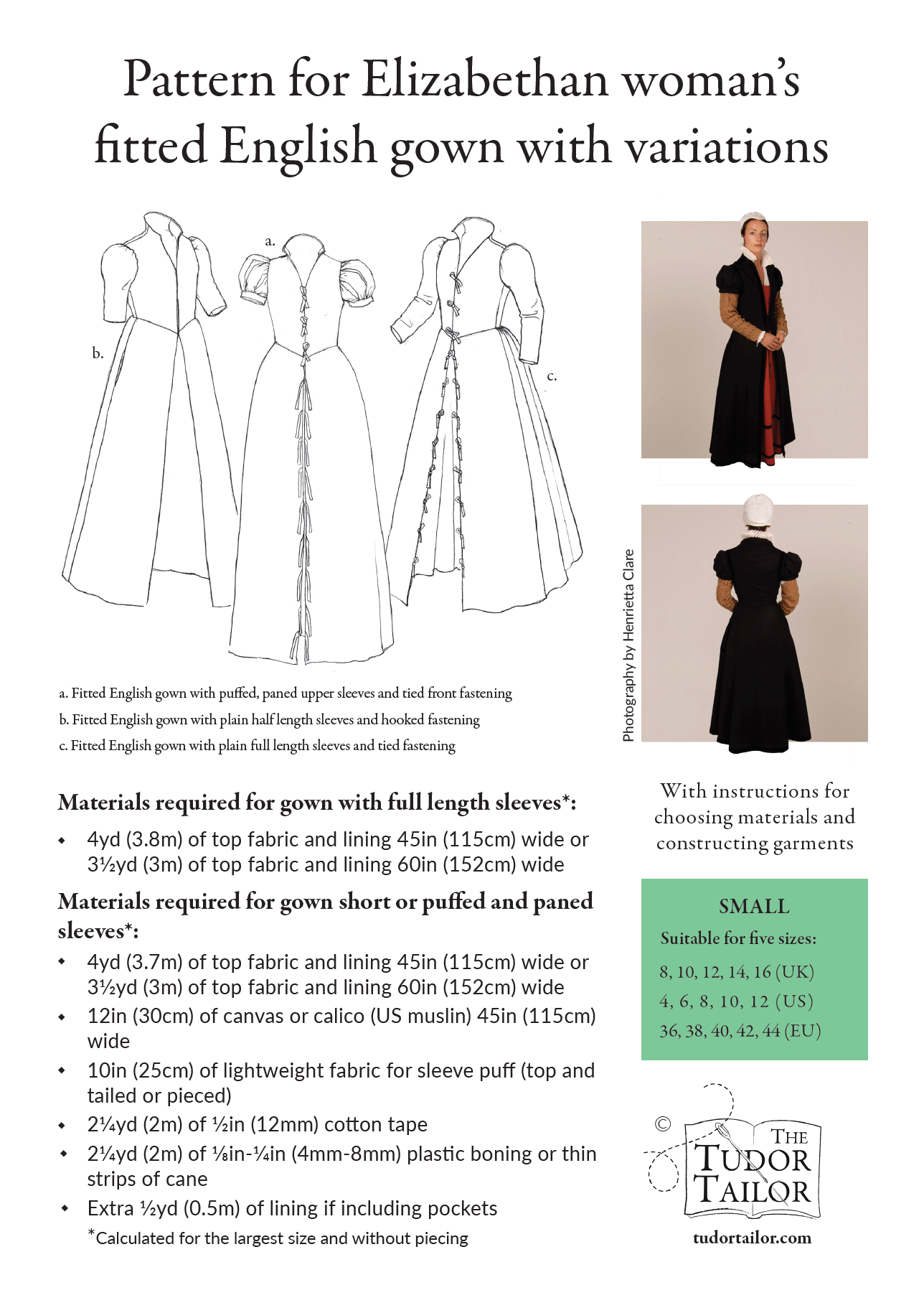 Pattern for Elizabethan woman's fitted English gown with variations ...
