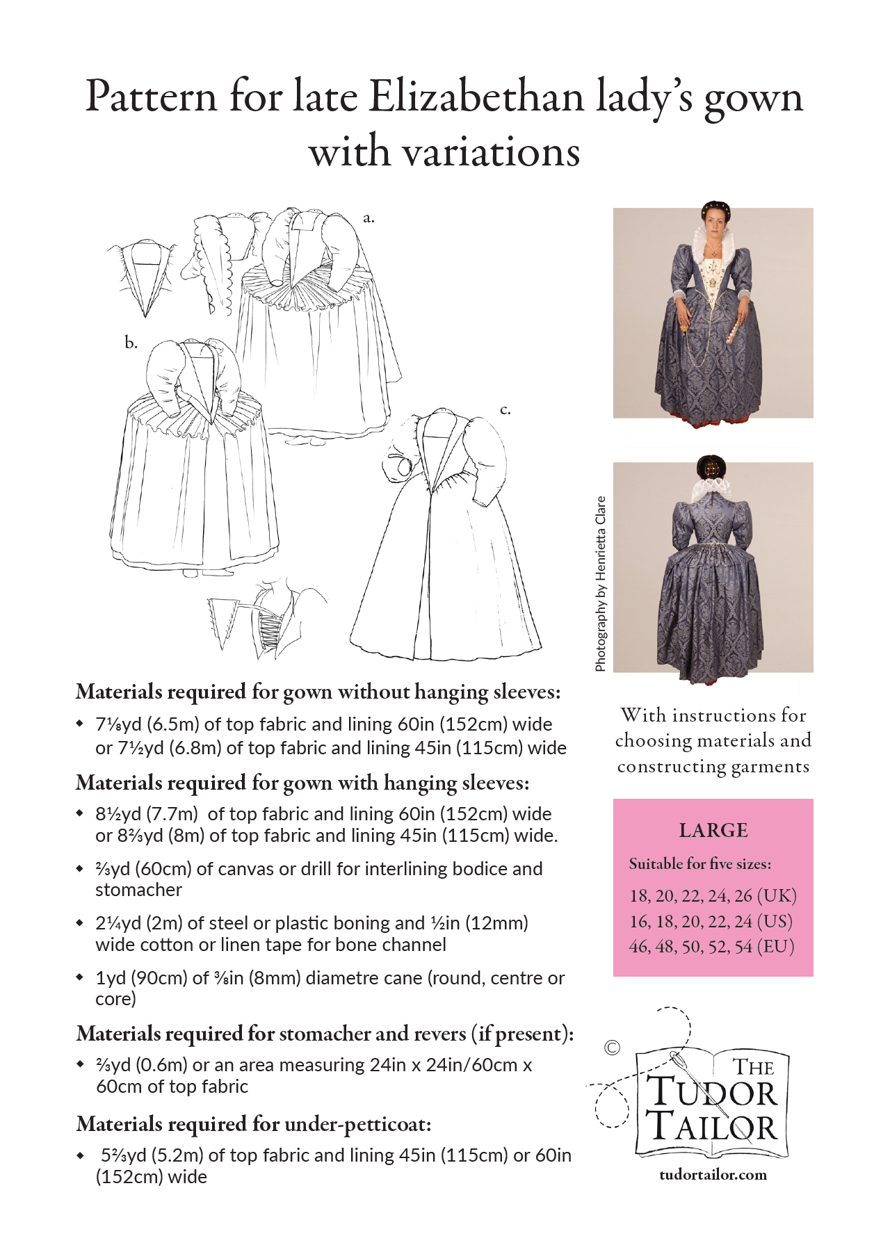 Updated Pattern for late Elizabethan lady's gown with variations – The ...