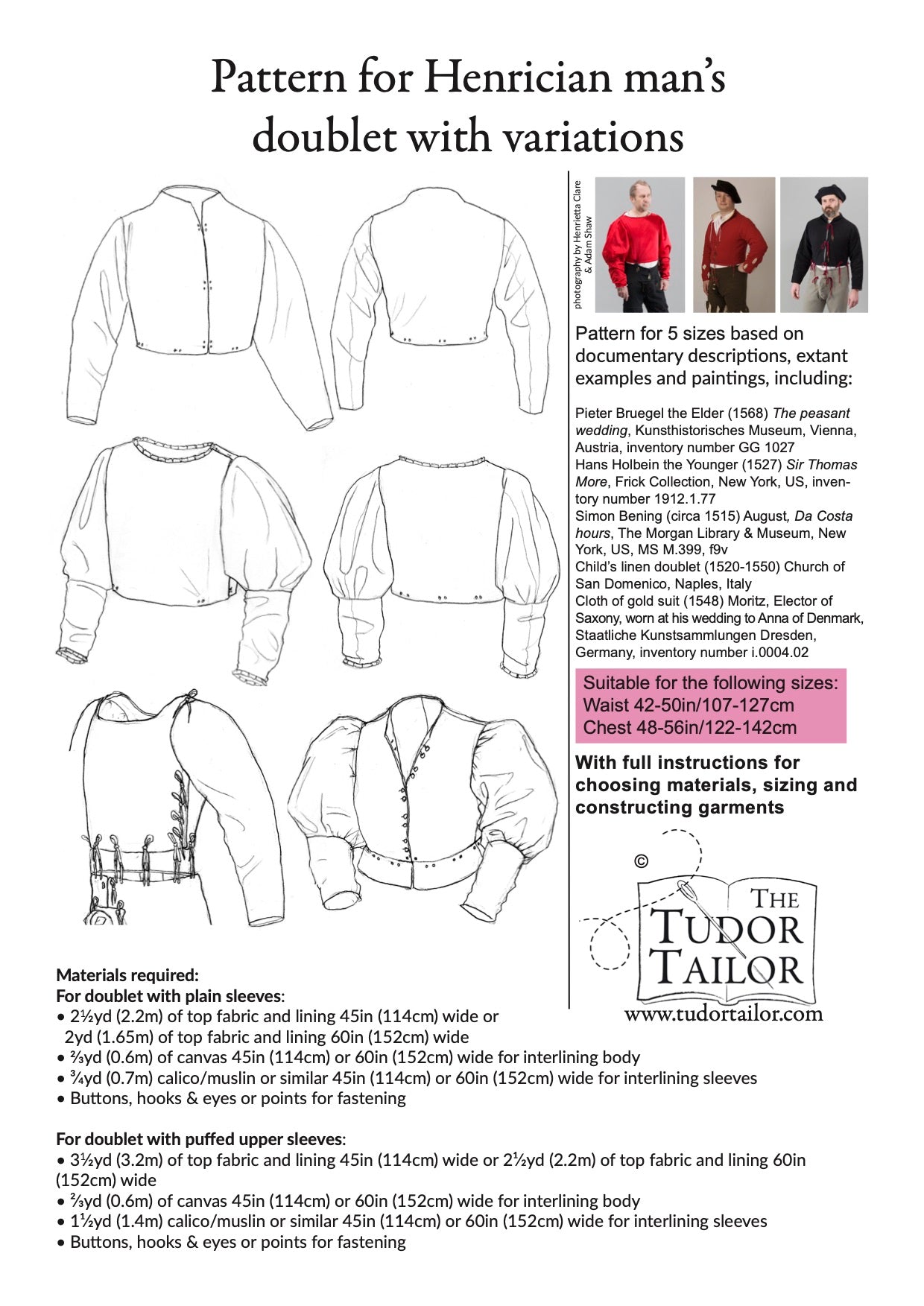 Pattern for Henrician man's doublet with variations – The Tudor Tailor