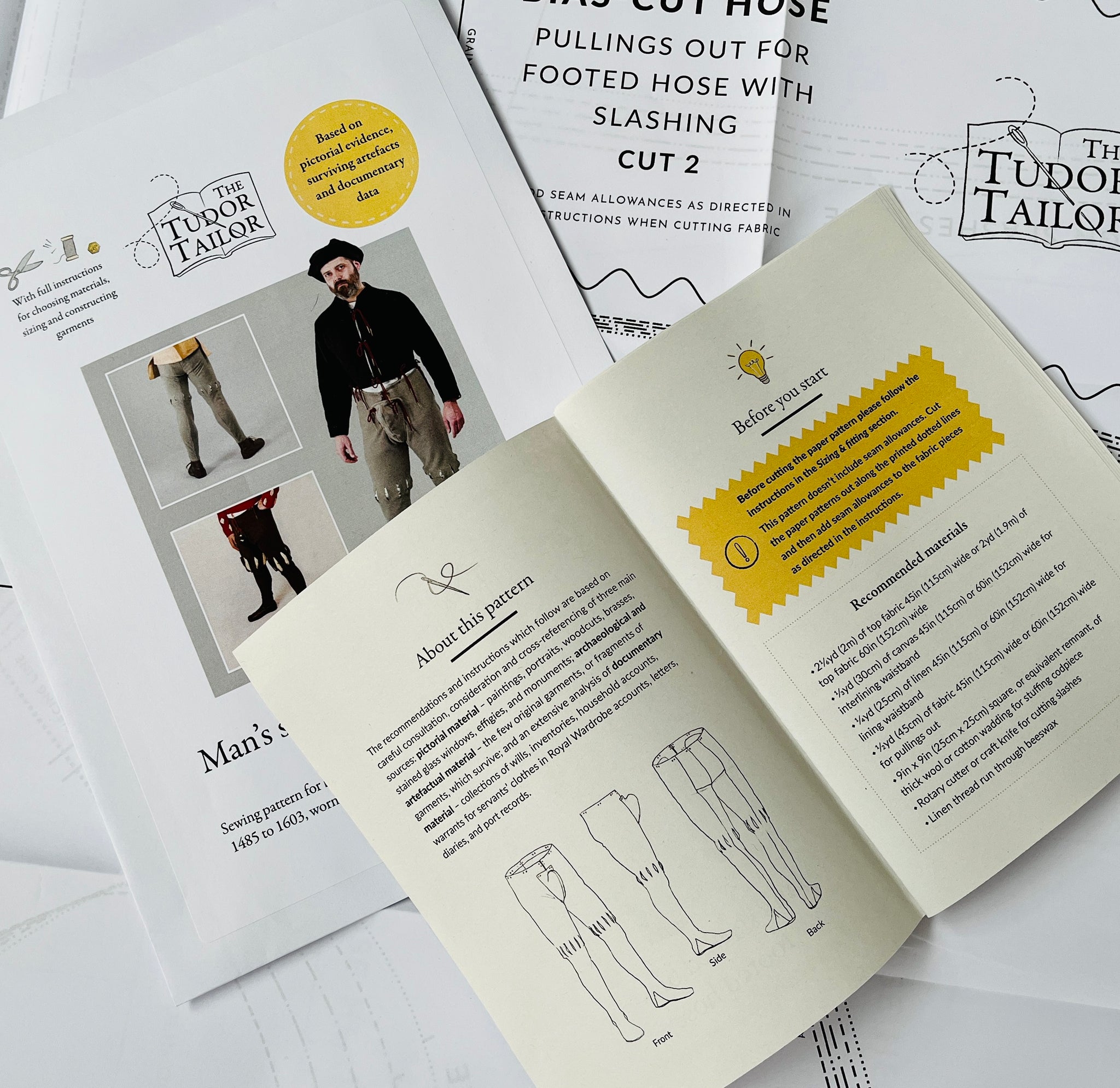 Pattern for Tudor man's slashed bias-cut footed hose – The Tudor Tailor