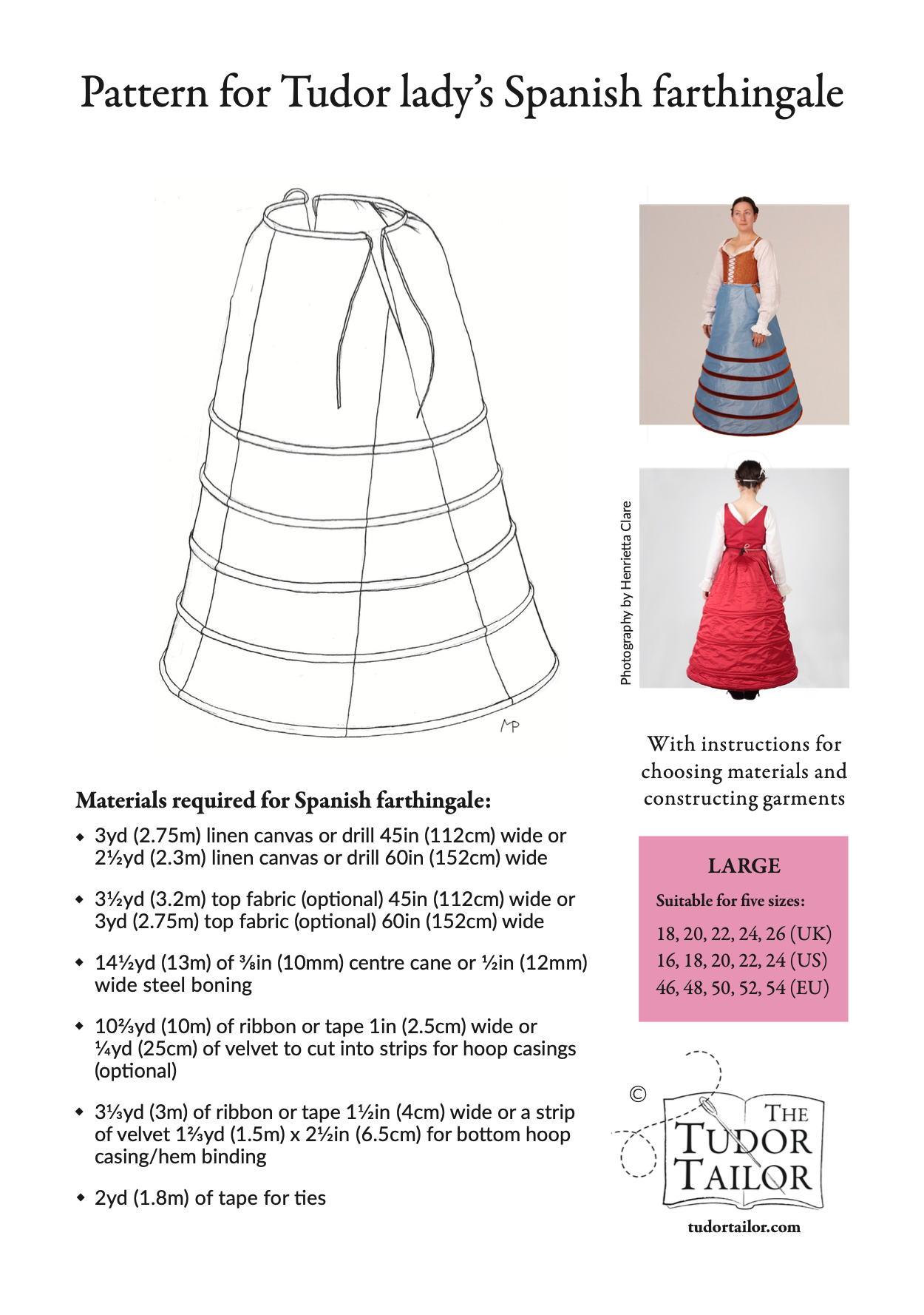 Pattern for Tudor & Elizabethan lady's Spanish farthingale & pad – The ...